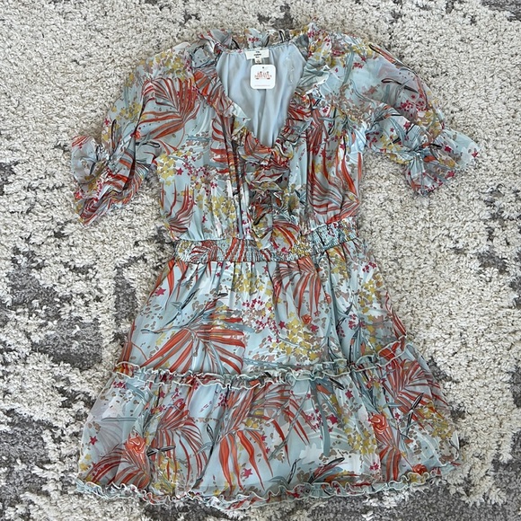 entro | Dresses | Entro Coral Print Dress With Ruffle Detail And ...